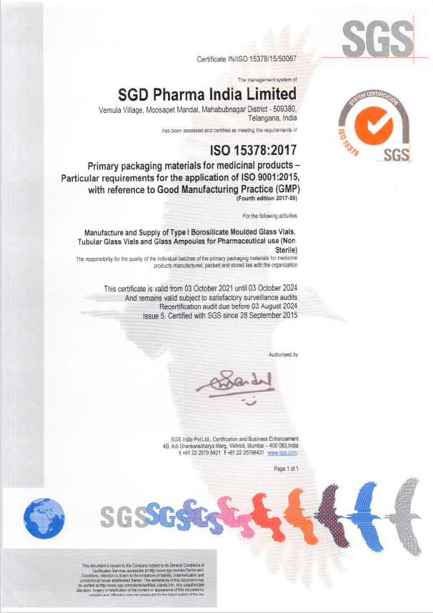 ISO 15378 SGD Pharma India Limited | SGD Pharma