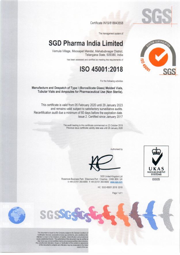 ISO 45001 SGD Pharma India Limited | SGD Pharma